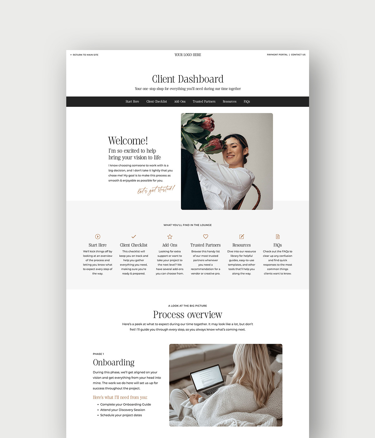 Client Dashboard - Showit Website Template for Service Providers